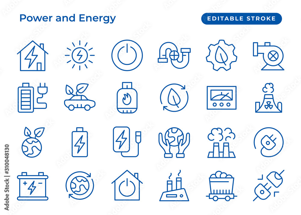 Set of vector line icon, power and energy, classic blue. Contain such ...
