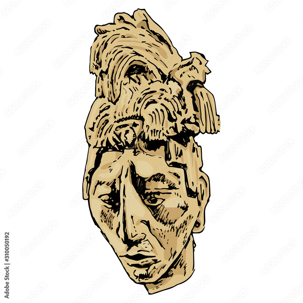 Isolated vector illustration. Head of a youth from Palenque. Ancient ...