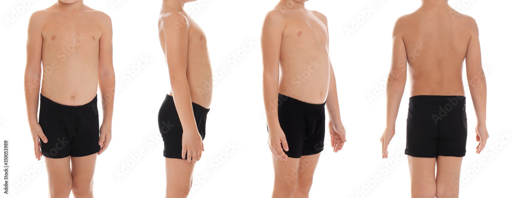 Collage of little boy in underwear on white background Stock Photo ...