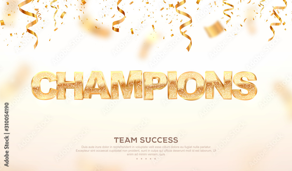 Golden word champions vector illustration. Winning celebration web ...