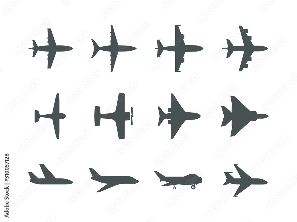 Vetor do Stock: Planes symbols. Aircraft silhouettes jet aviation ...