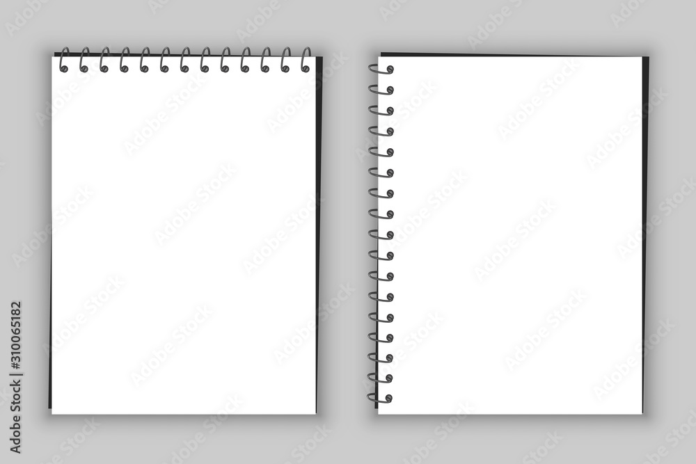 Realistic spiral blank notebook, two template copybook cover with ...