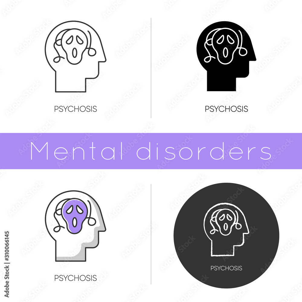 Psychosis icon. Paranoid and scared person. Confused mind. Fear. Phobia ...