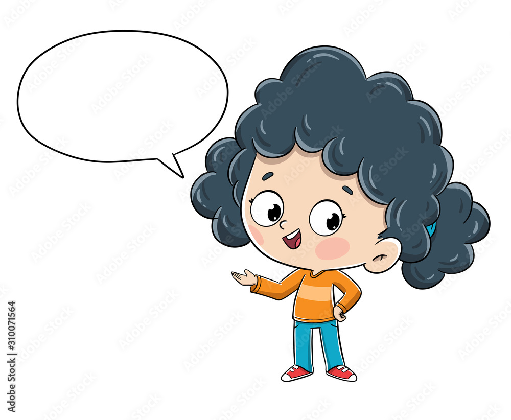 Little girl talking saying something with a comic speech bubble Stock ...