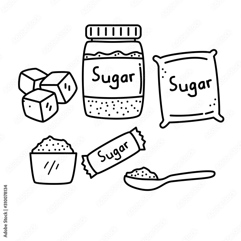Set of sugar vector illustration with black and white hand drawn style ...