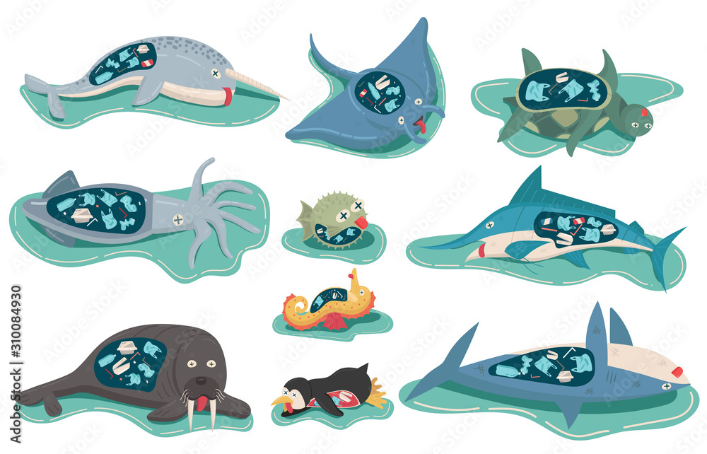 Environment plastics pollution concept effect marine animal life died ...
