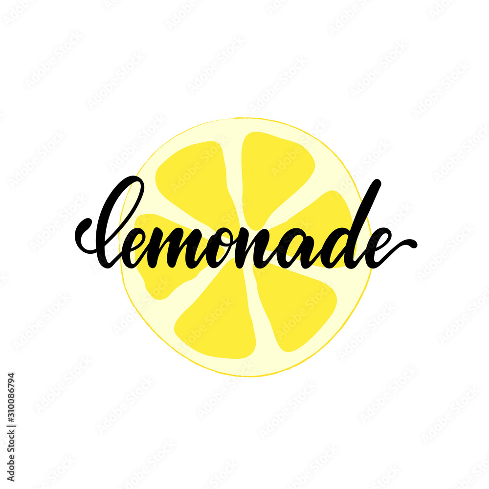 black and white lettering inscriptions Lemonade with doodle slice menu ...