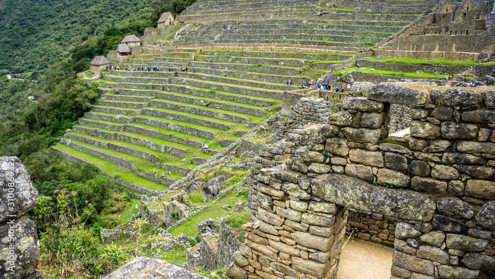 The terraces or agricultural platforms of the Inca Empire, Machu Picchu ...