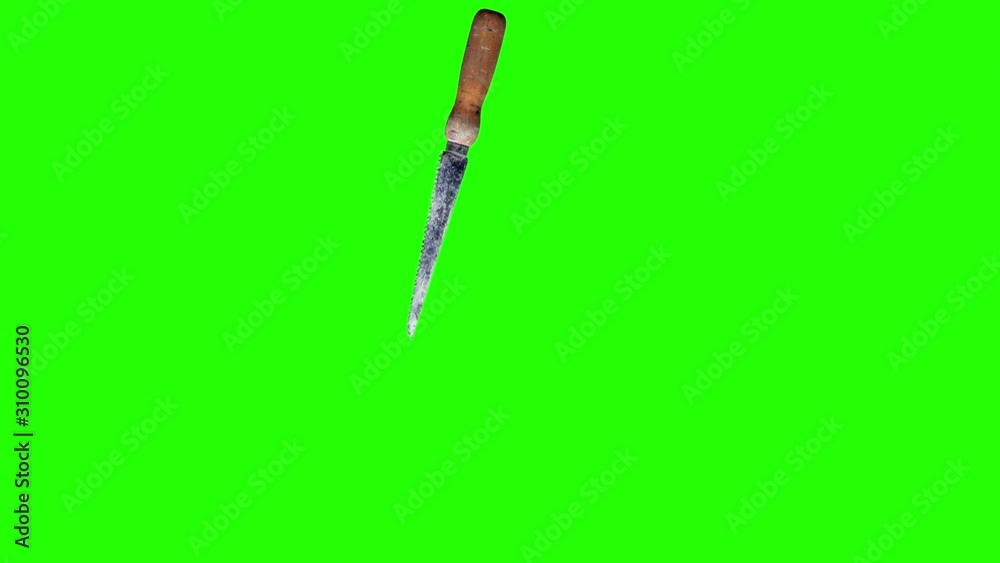 Used vintage handle cutting tool animation on green screen, chroma key ...