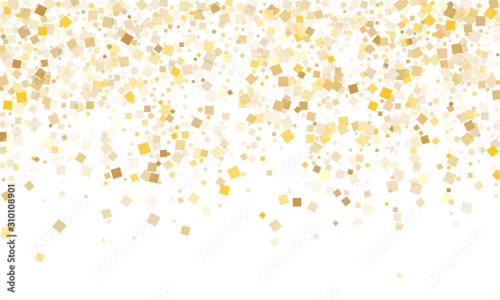 Geometric gold square confetti sparkles scatter on white. Rich ...