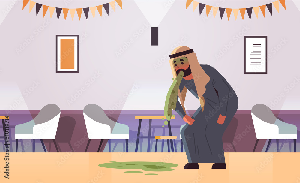 sad arab man vomiting nausea stomach ache food or alcohol poisoning ...