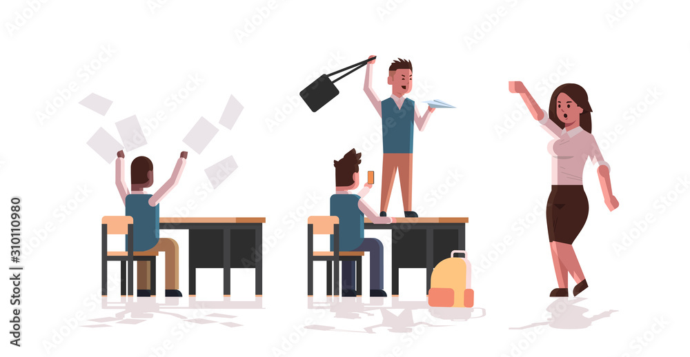 pupils demonstrating bad behavior throwing papers taking photos mocking ...
