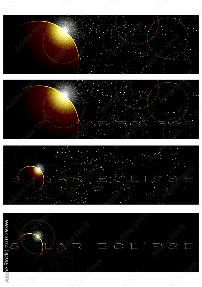 Solar eclipse. Set of banners with graphic image of solar eclipse on a ...