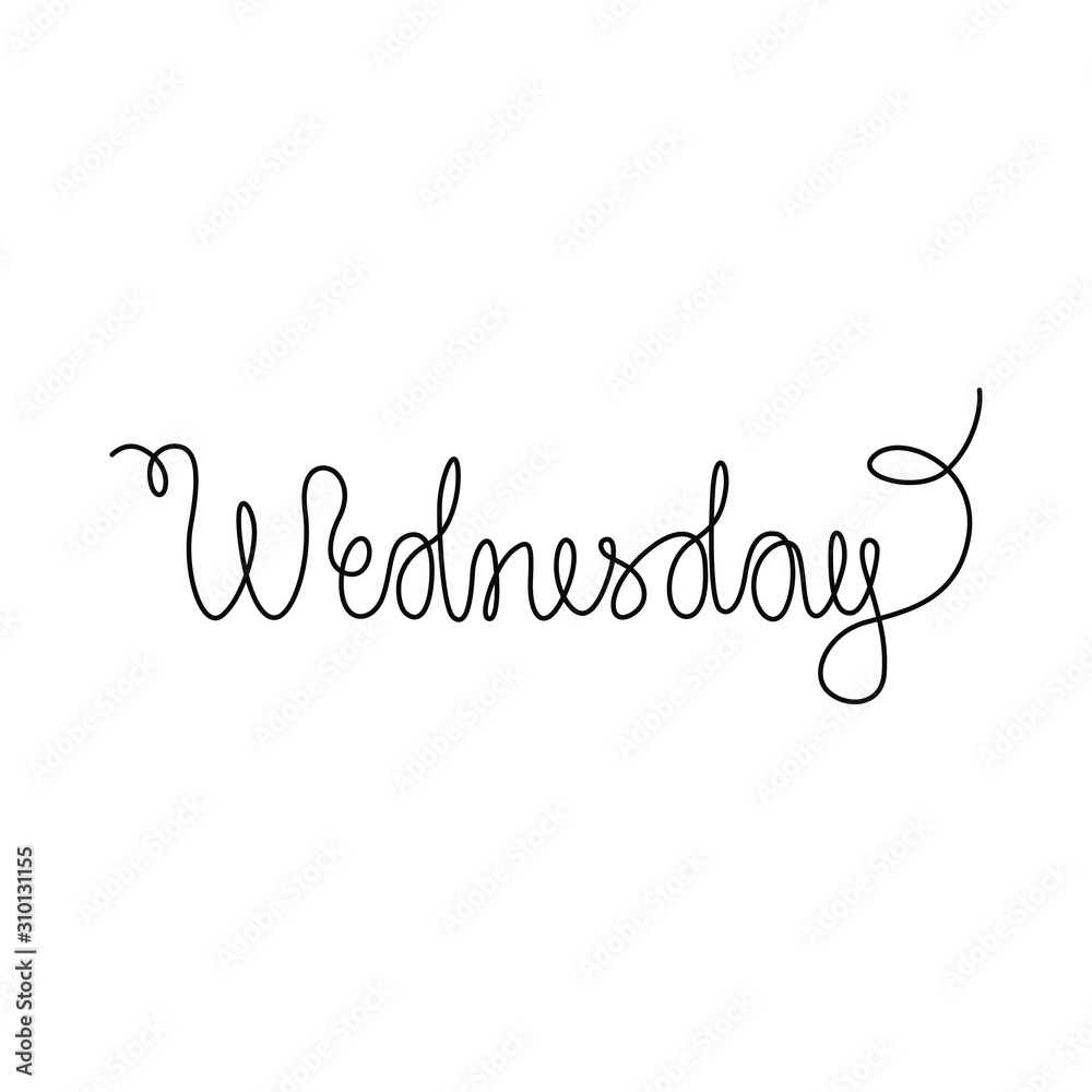 Wednesday hand drawn lettering phrase, continuous line drawing, design ...