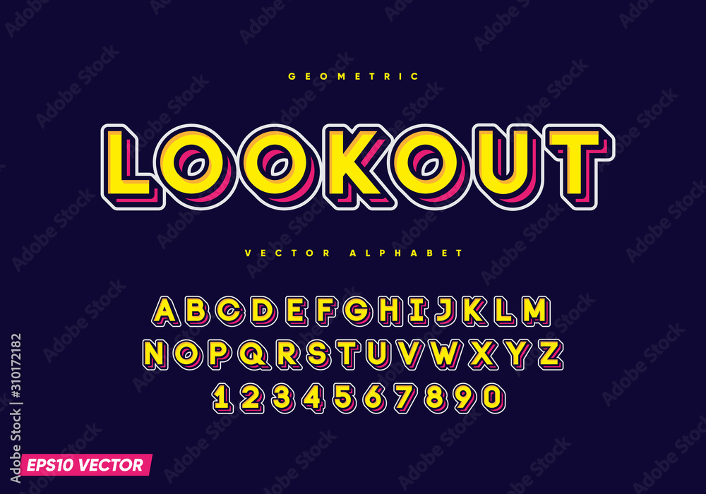 Cartoon font with numbers. Trendy 3d alphabet. Eps10 vector. Stock ...