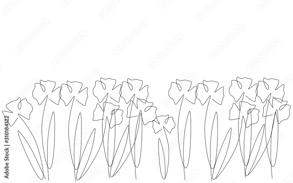 Spring flowers background. Continuous line drawing. Vector illustration ...