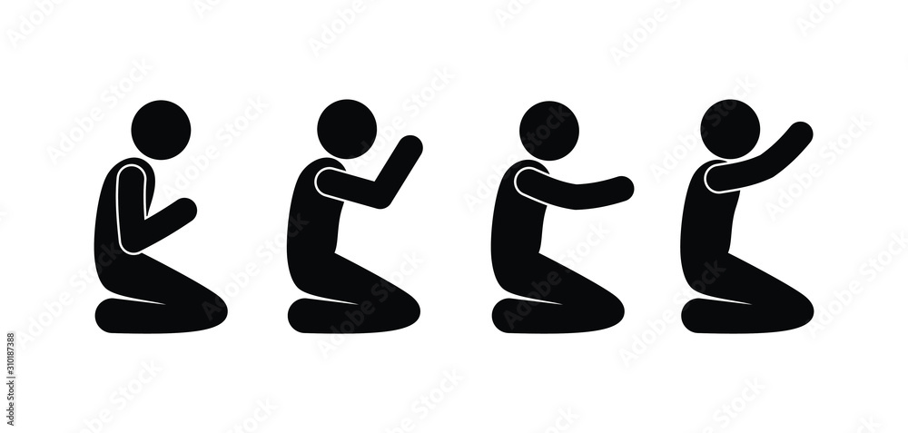 People pray, stick figure man kneeling, prayer illustration, man icons ...
