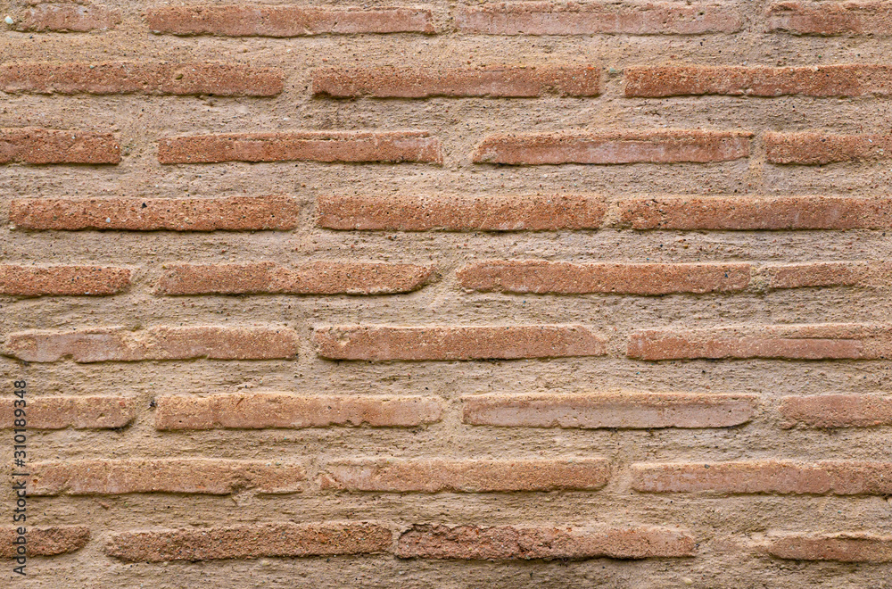 Full frame image of byzantine red brick wall with special thin flat ...
