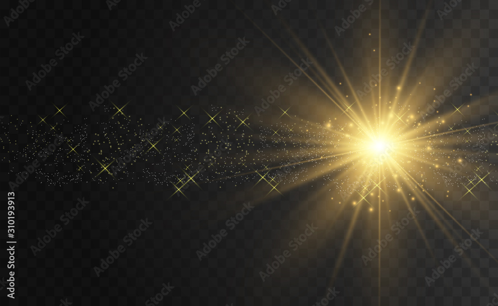 Vector Gold Sparkles, magic, bright light effect on a transparent ...
