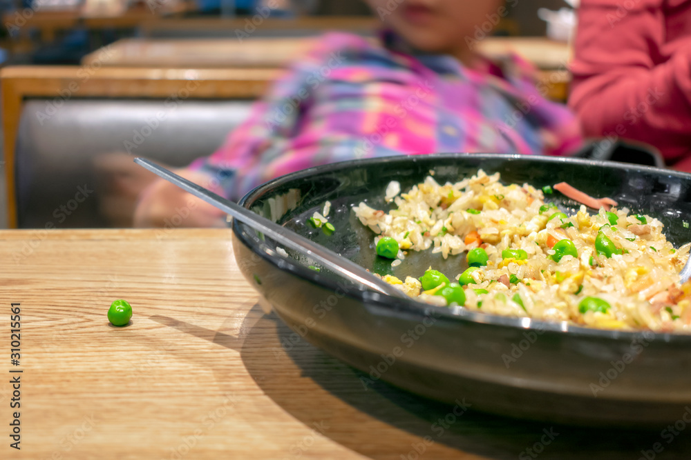 Messy Spilled Lunch from children's Bad Eating Habit. Stock Photo ...