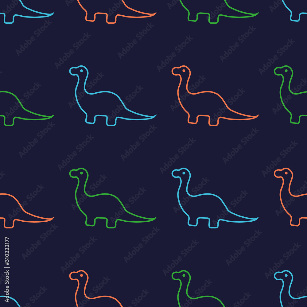 Vector dinosaur outline seamless pattern background. Perfect for fabric ...
