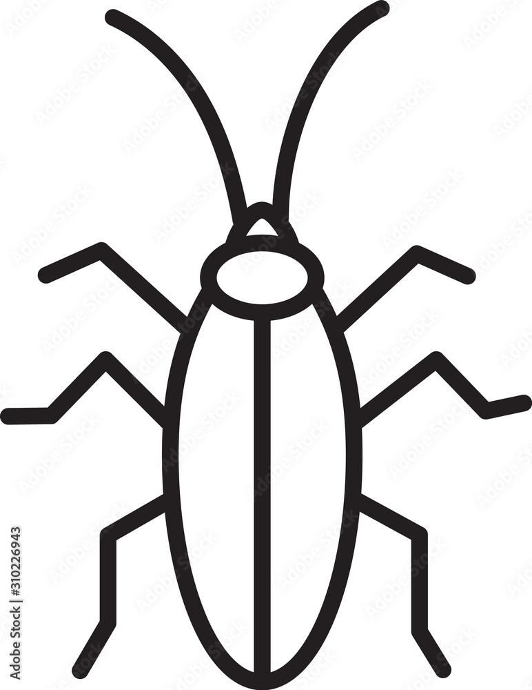 Black line Cockroach icon isolated on white background. Vector ...