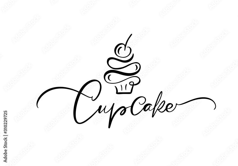 Cupcake vector calligraphic text with logo. Sweet cupcake with cream ...