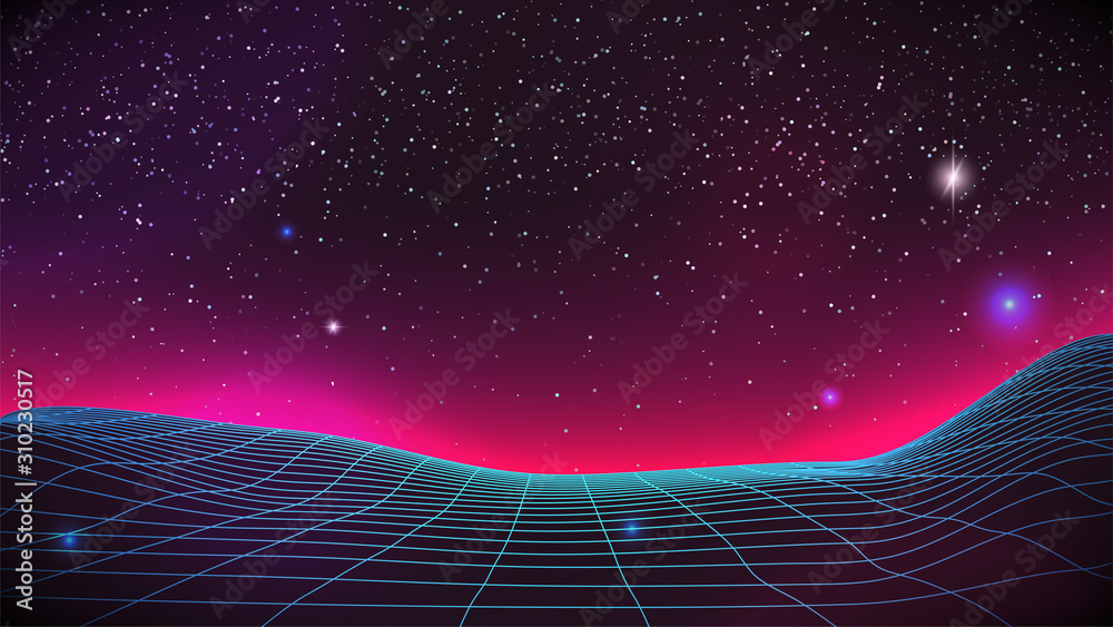 Synthwave Horizon Background. Virtual 3d landscape with Glow ...