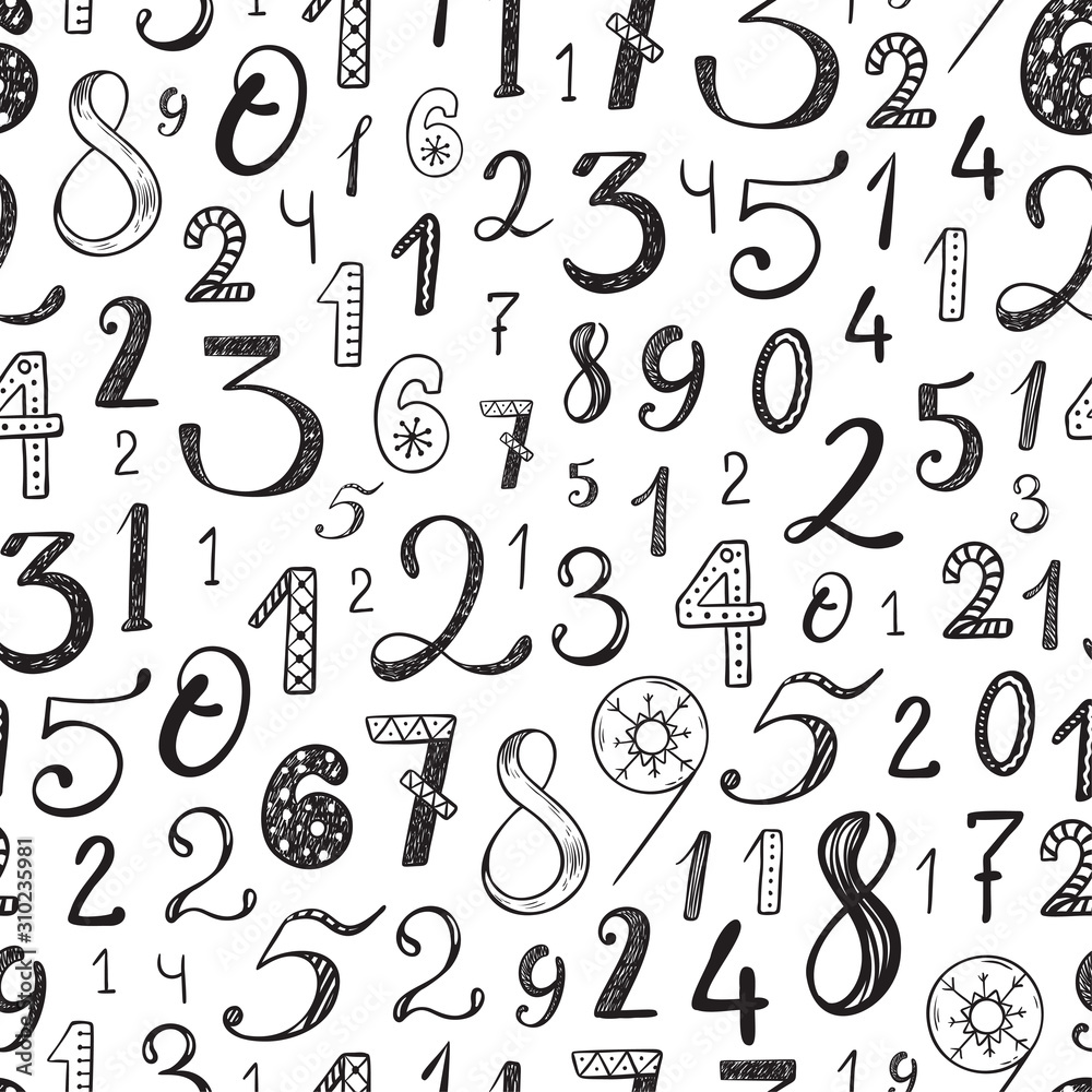 Hand drawn cartoon doodle Numbers seamless pattern. Mathematical ...
