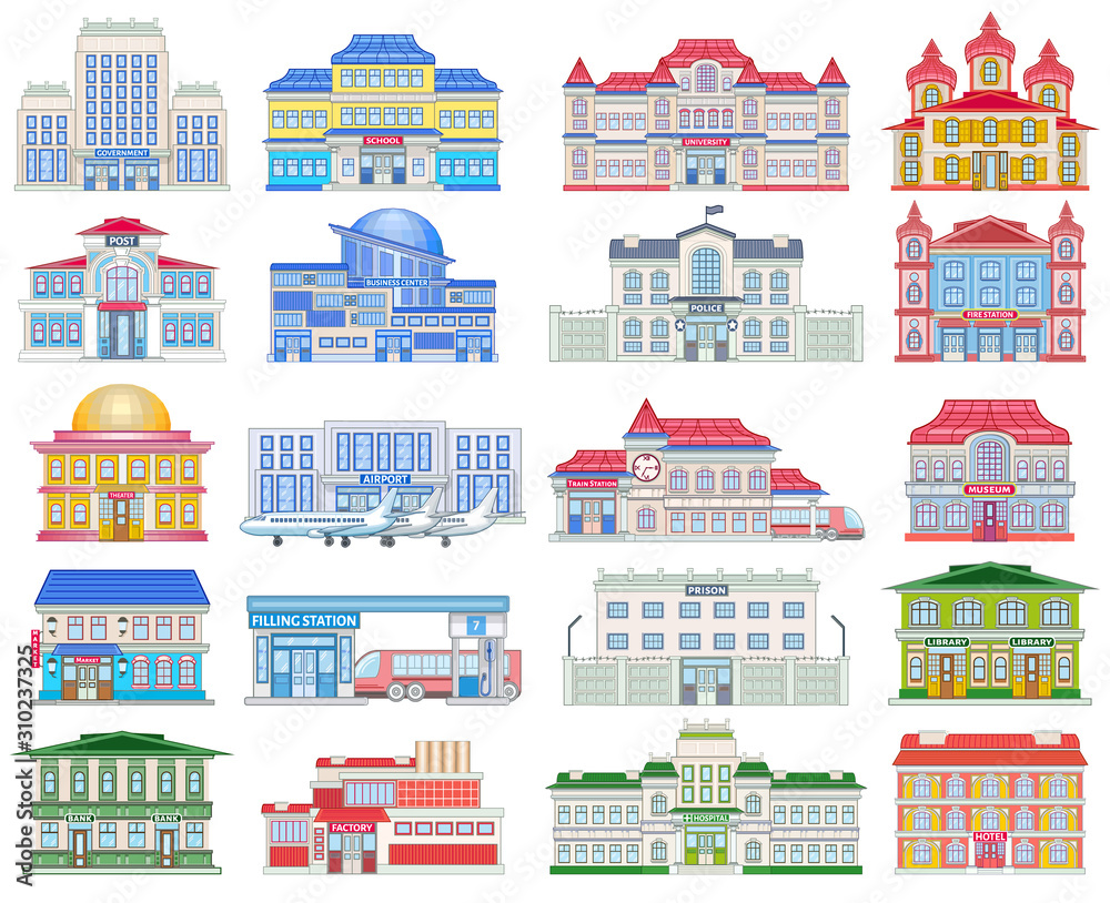 Set of municipal, business, administrative, public, commercial ...