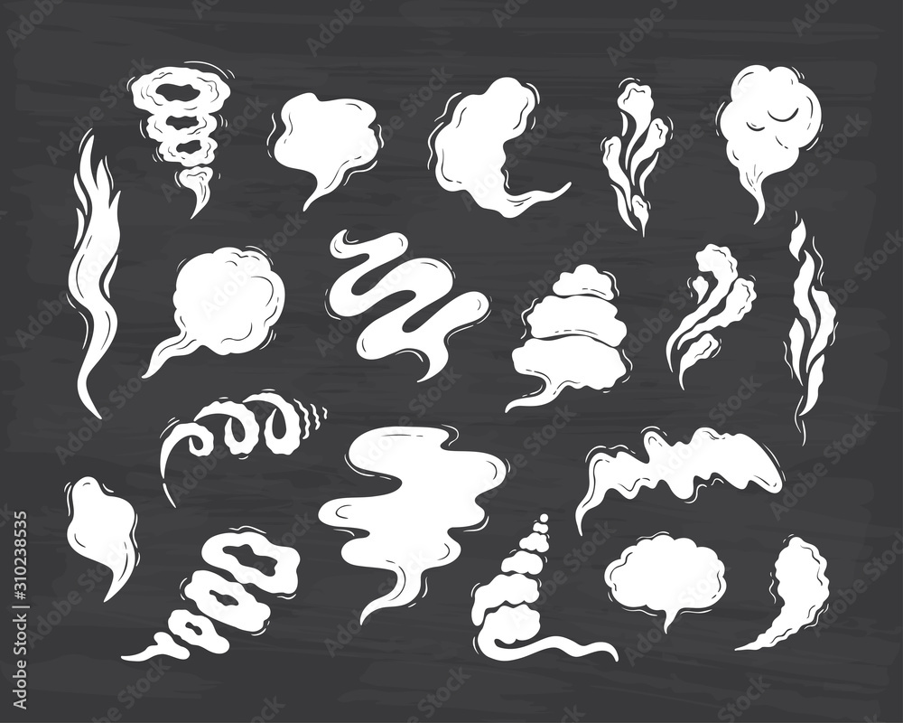 Steam clouds silhouette Vector Set. Hand drawn Doodle Smoke, Clouds ...