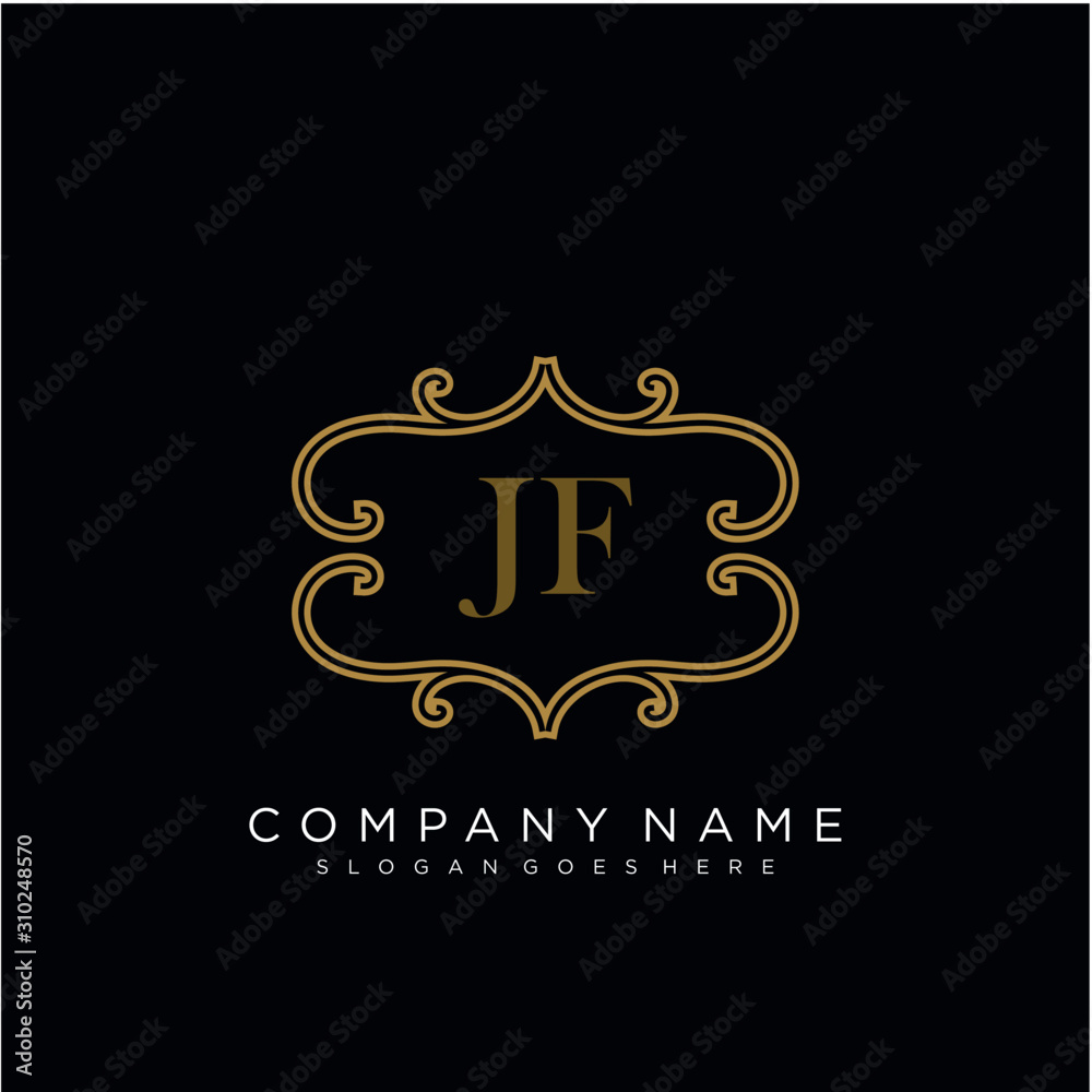 Initial letter JF logo luxury vector mark, gold color elegant classical ...