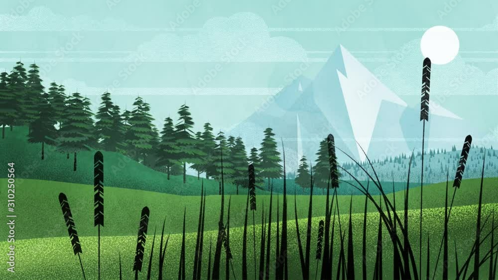 Countryside Landscape Animated Illustration Hand Drawn Textured ...