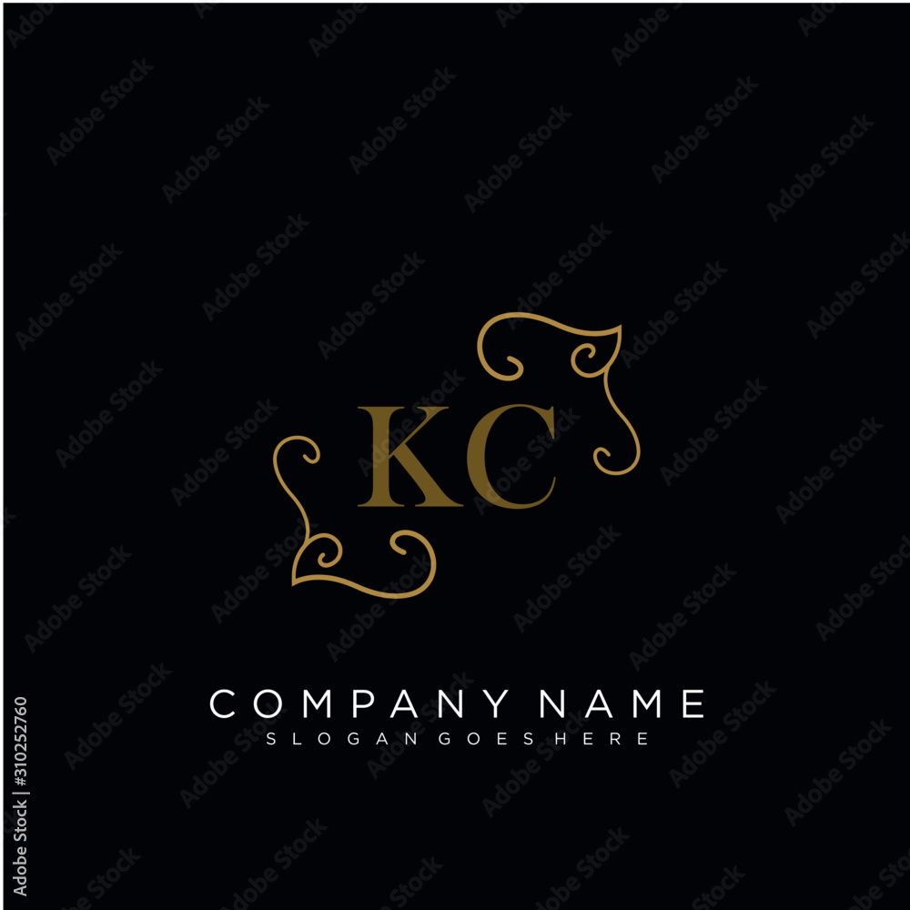 Initial letter KC logo luxury vector mark, gold color elegant classical ...