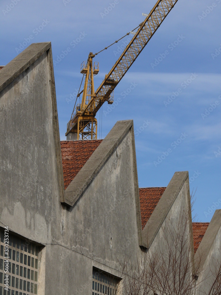 Industrial archeology buildings in the city of Busto Arsizio. Facade of ...