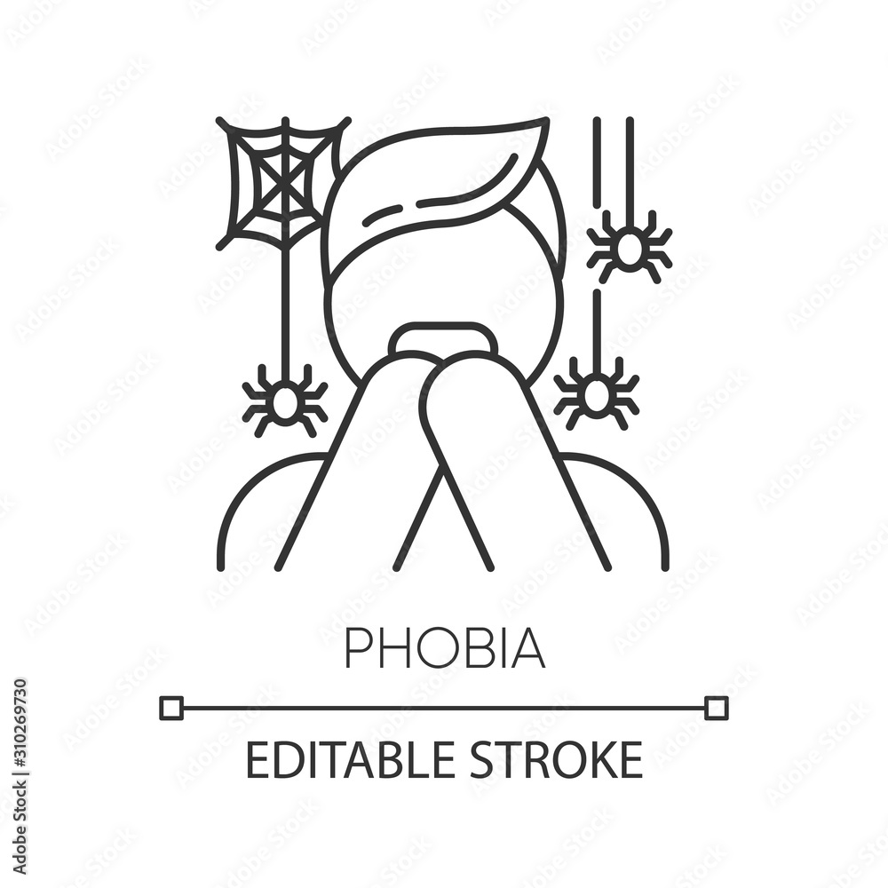 Stockvector Phobia linear icon. Fear of spiders. Arachnophobia ...