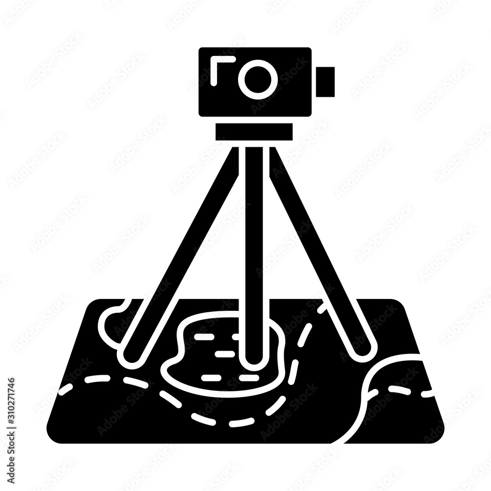 Field survey glyph icon. Research equipment. Archeological examination ...