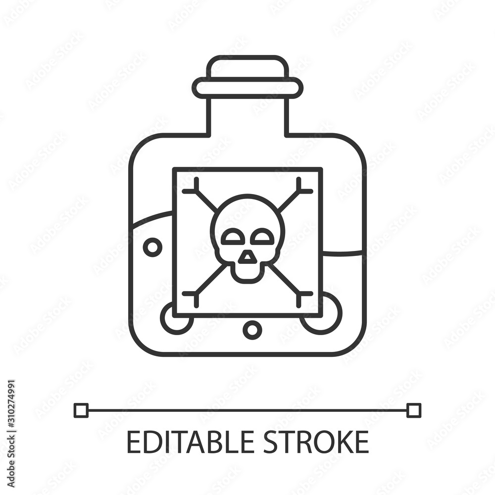 Poison linear icon. Hazardous chemicals. Venom bottle. Organic ...