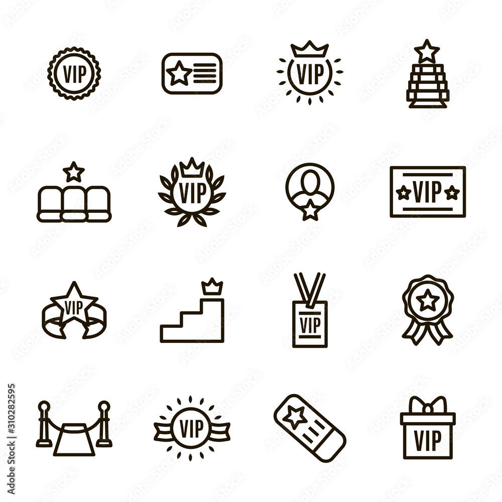 Vip Sign Black Thin Line Icon Set. Vector Stock Vector | Adobe Stock