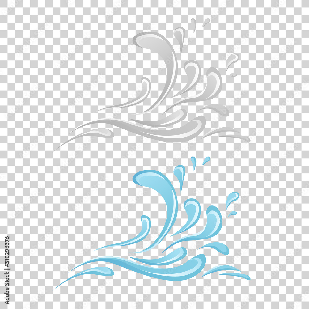 Water And Drop Icon - Blue wave and water splashe, wavy symbol of ...