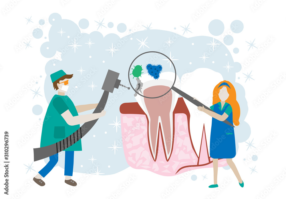 Caries vector concept for dentist landing page. Tiny dentists help ...