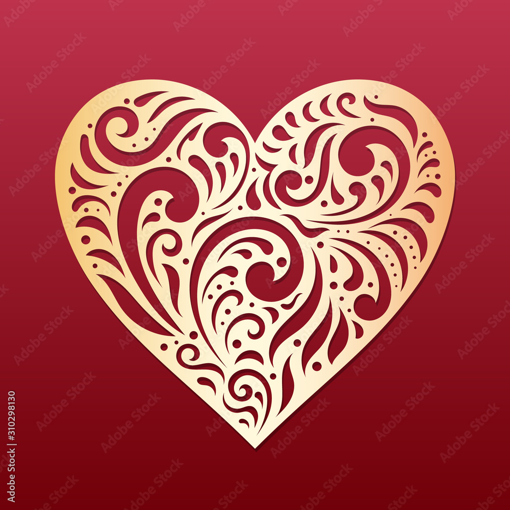 Laser cut heart with swirls pattern. Template for cutting, interior ...