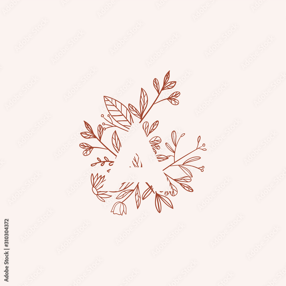 Negative space letter with flowers vector illustration. Isolated letter ...