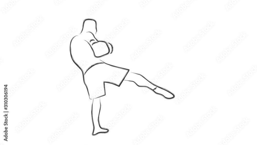 Two kickboxing fighters fighting ink pain brush style cartoon animation ...