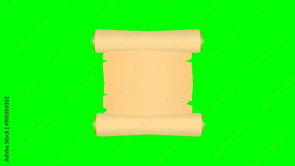 Animated ancient scroll rolls out and in isolated on a green screen ...