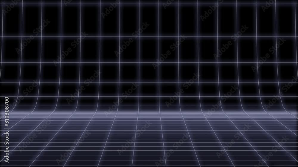 80s Retro Futurism blue neon wireframe square round corner net ...