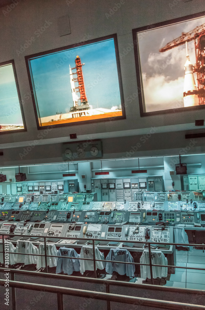 Apollo 1960s mission control equipment on display in Kennedy Space ...