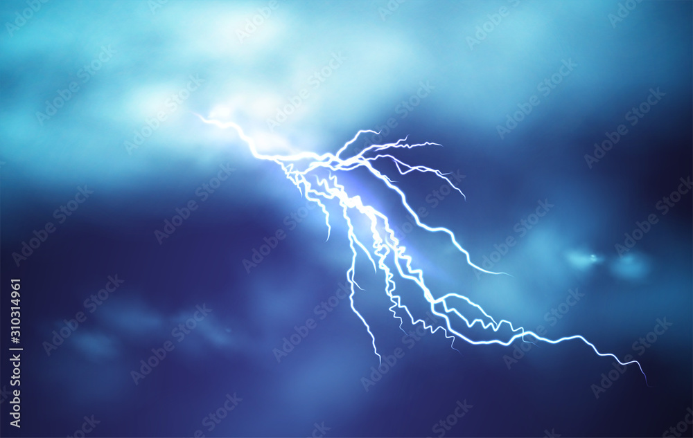 Realistic Lightning effect isolated on a dark blue cloudy sky ...