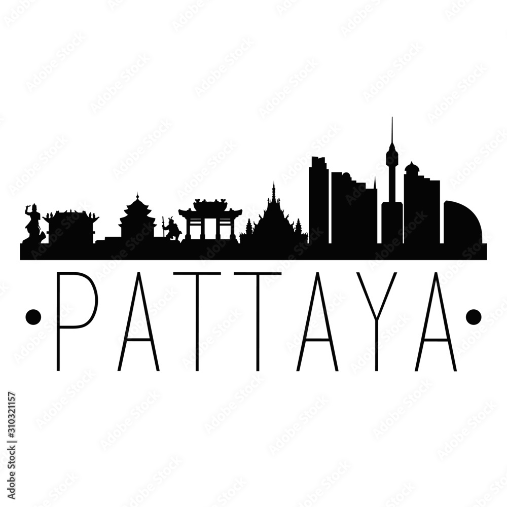 Pattaya Thailand. City Skyline. Silhouette City. Design Vector. Famous ...