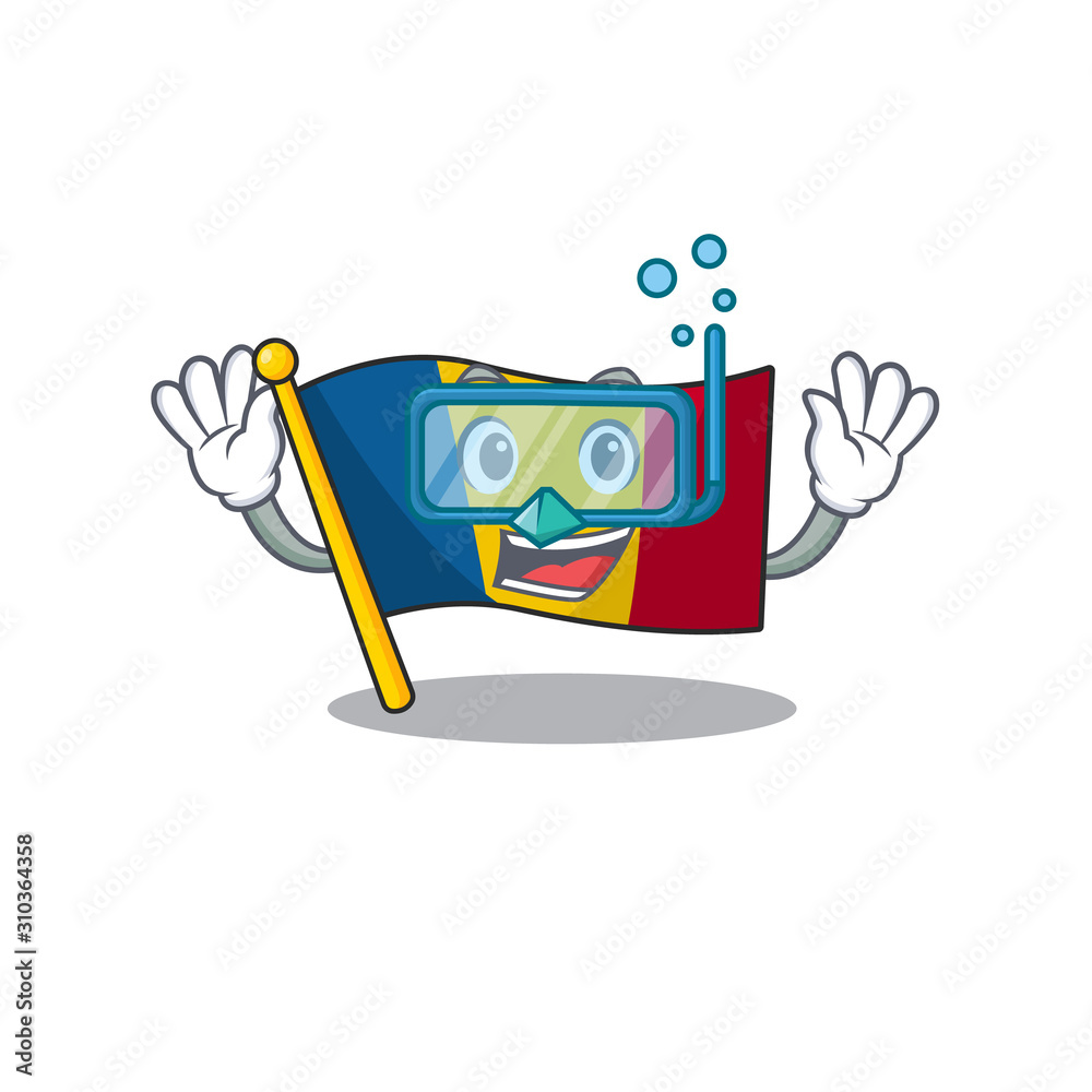 cartoon Mascot featuring flag chad Scroll wearing Diving glasses Stock ...